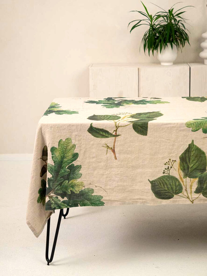 Green Trees Linen Tablecloth - 170x250 cm / 67x98 inches │ Linoroom
