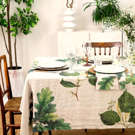 Green Trees Linen Tablecloth - 170x250 cm / 67x98 inches │ Linoroom