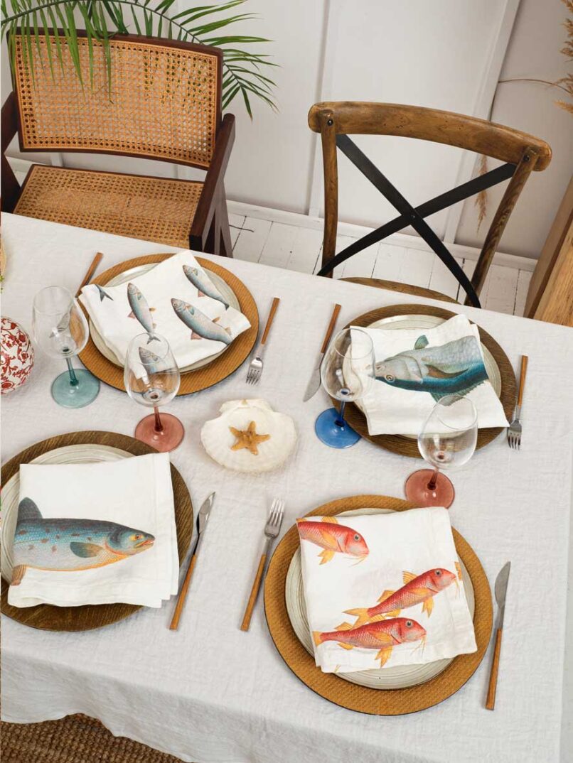 Sea Fish Linen Napkins (set of 6) | 100% linen | LINOROOM