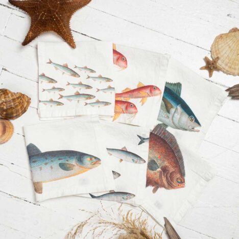 Sea Fish Linen Napkins (set of 6) | 100% linen | LINOROOM
