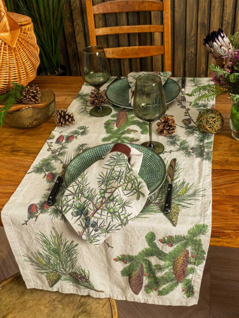 CONIFERS Table Runner, 100% linen | 100% Linen | Linoroom home linen